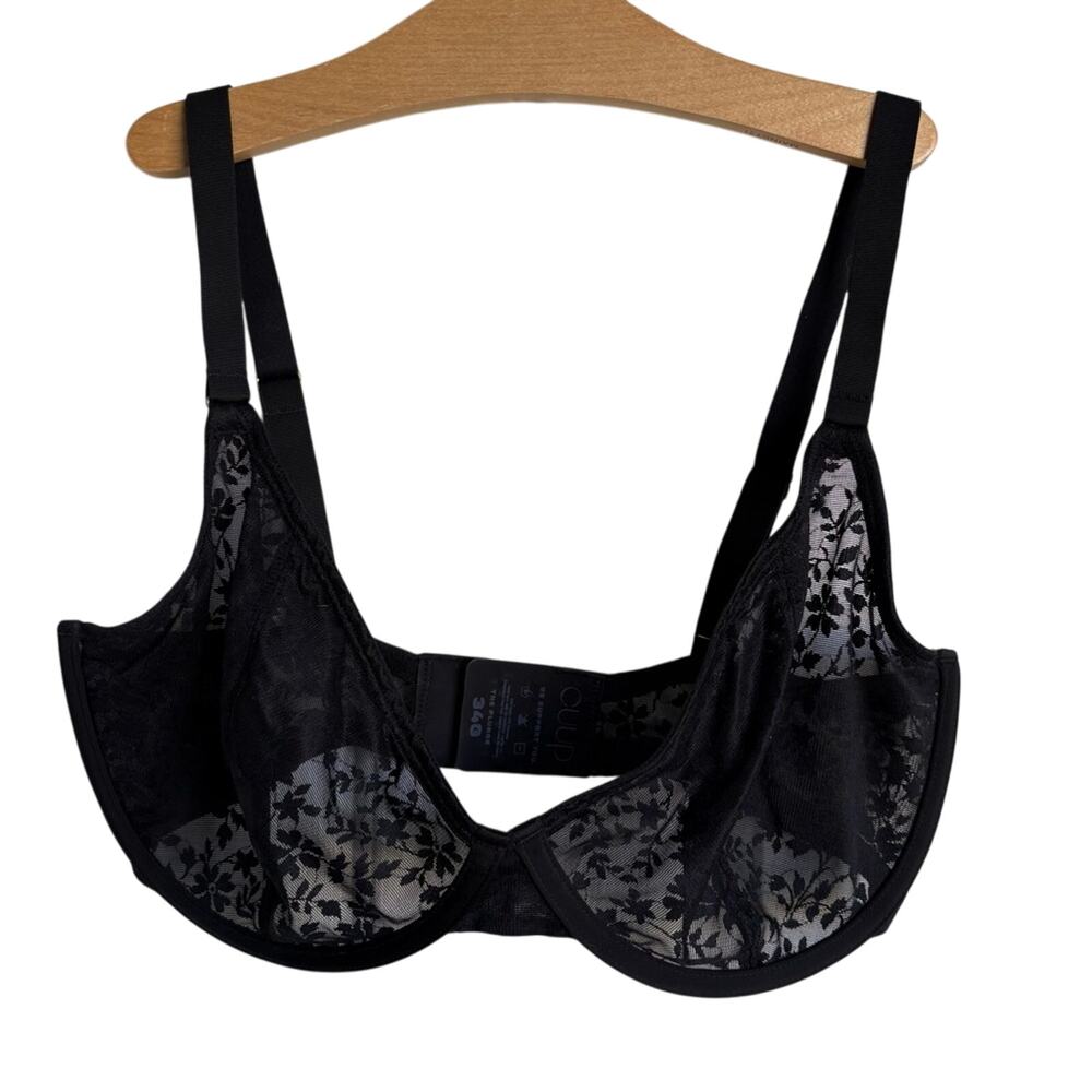 Cuup The Plunge Bra In Floral Black Mesh - Gem